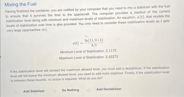 Solved Mixing the Fuel Having finalized the container, you | Chegg.com
