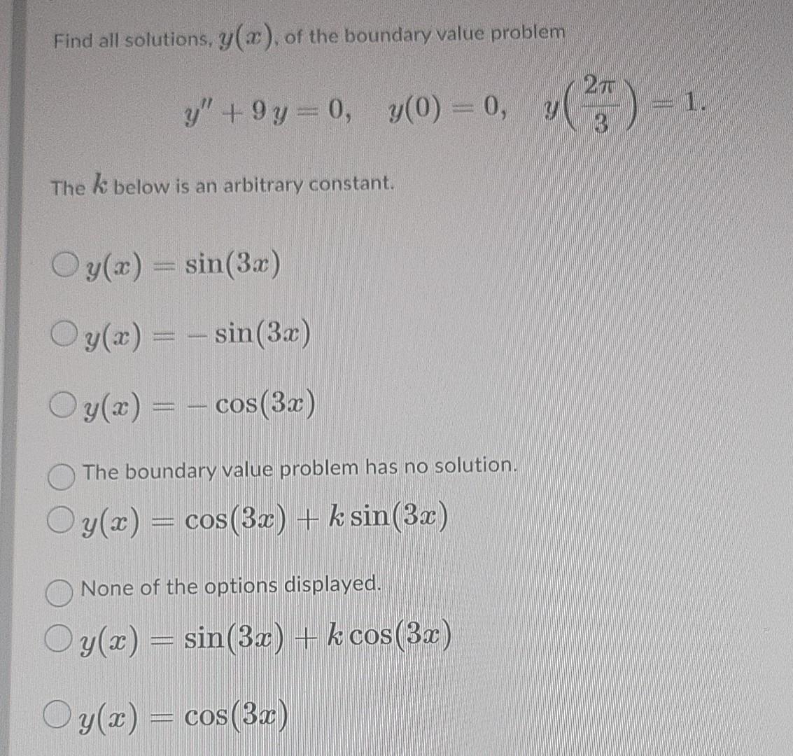 Solved Find all solutions, y(x), of the boundary value | Chegg.com
