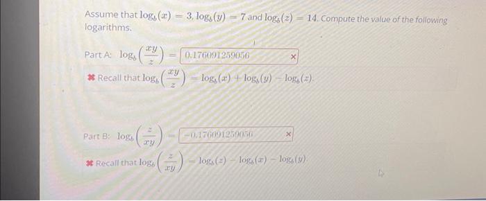 Solved Assume that log(x) = 3, log, (y) = 7 and log(z) = 14. | Chegg.com
