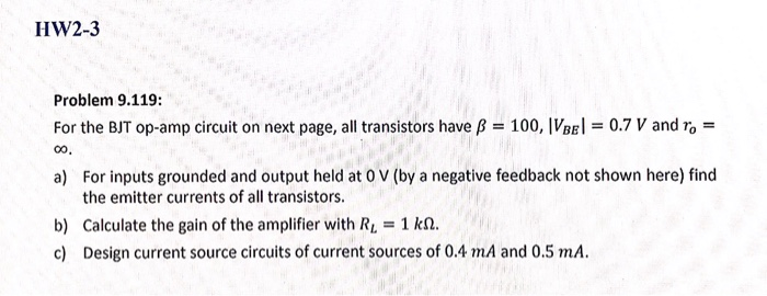 Solved HW2-3 Problem 9.119: For the BJT op-amp circuit on | Chegg.com