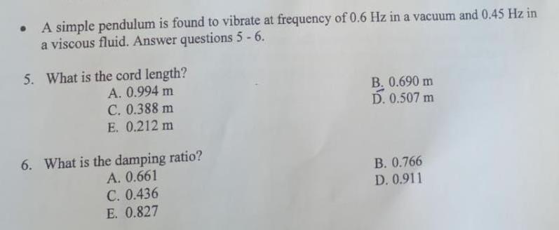 Solved A simple pendulum is found to vibrate at frequency of | Chegg.com