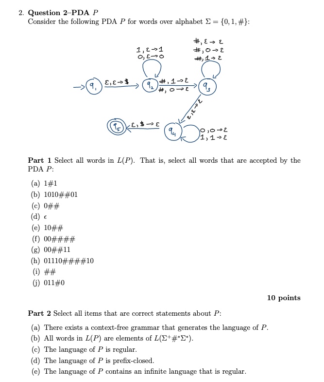 Solved Question 2-PDA PConsider the following PDA P ﻿for | Chegg.com