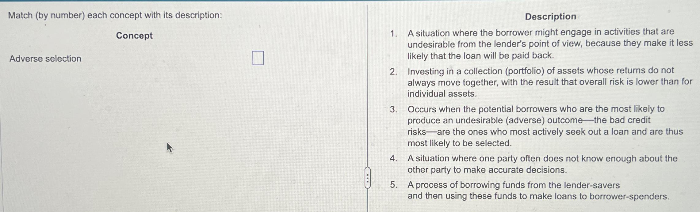 Solved Match (by number) ﻿each concept with its | Chegg.com