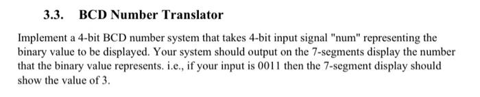 Solved 3.3. BCD Number Translator Implement a 4-bit BCD | Chegg.com