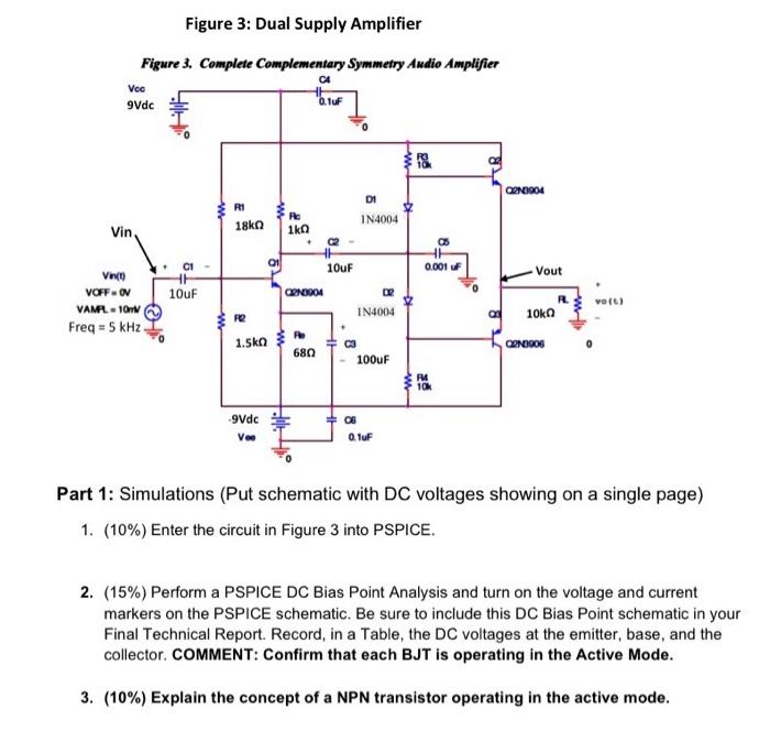 Figure 3: Dual Supply Amplifier Figure 3. Complete | Chegg.com