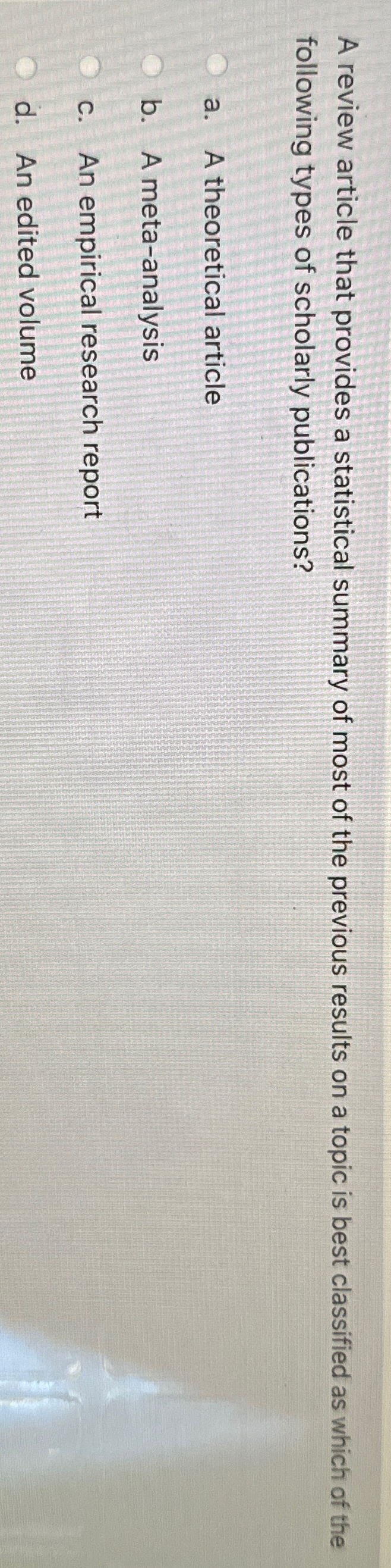 Solved A review article that provides a statistical summary | Chegg.com