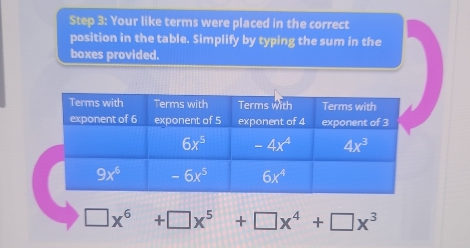 Solved Step 3: Your like terms were placed in the correct | Chegg.com