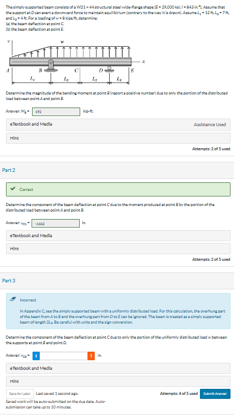 Solved The simply supported beam consists of a W21 44 | Chegg.com