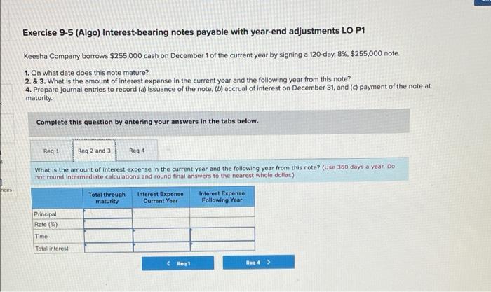 Solved Exercise 9-5 (Algo) Interest-bearing notes payable | Chegg.com