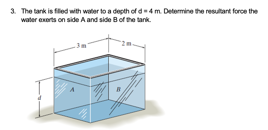 Solved The tank is filled with water to a depth of d=4m. | Chegg.com