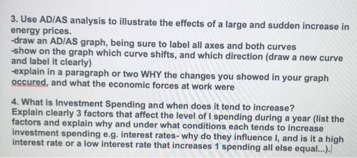 Solved 3. Use AD/AS analysis to illustrate the effects of a | Chegg.com