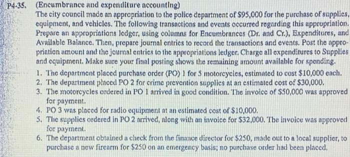 P4-35. (Encumbrance and expenditure accounting) The | Chegg.com