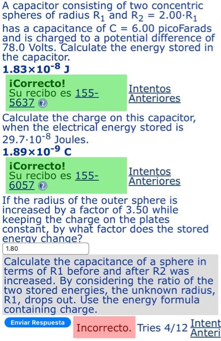Solved A capacitor consisting of two concentric spheres of | Chegg.com
