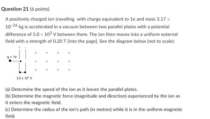 Solved A positively charged ion travelling with charge | Chegg.com