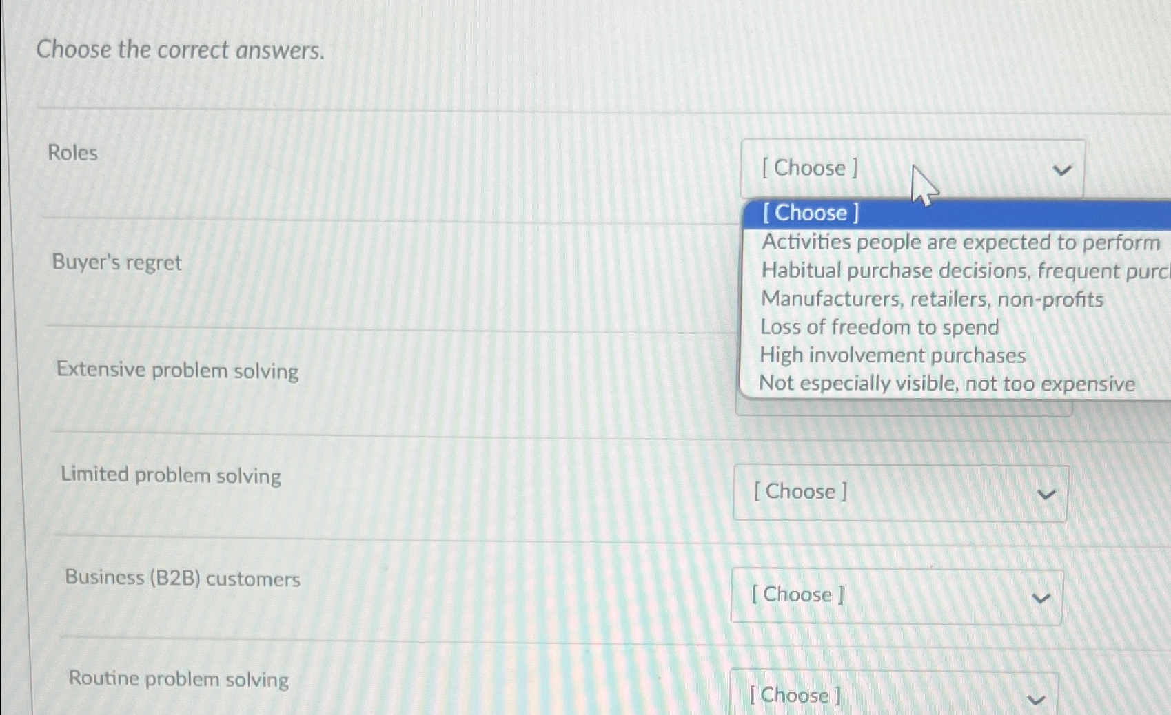 Solved Choose the correct answers.Roles[Choose ]Buyer's | Chegg.com