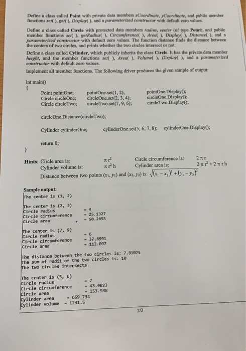 Solved Define a class called Point with private data | Chegg.com