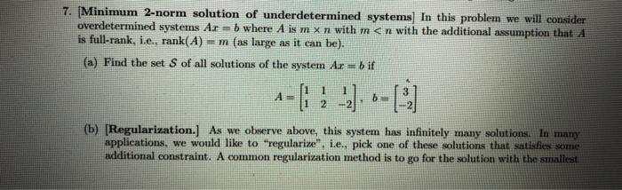 7. Minimum 2-norm solution of underdetermined | Chegg.com
