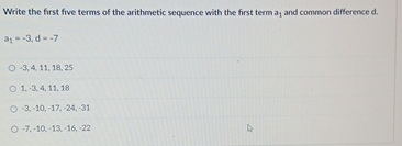 Solved Write the first five terms of the arithmetic sequence | Chegg.com