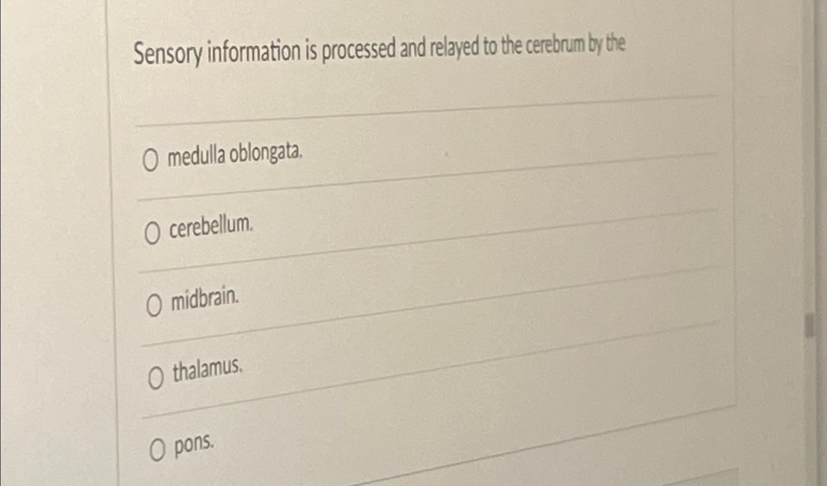 Solved Sensory information is processed and relayed to the | Chegg.com
