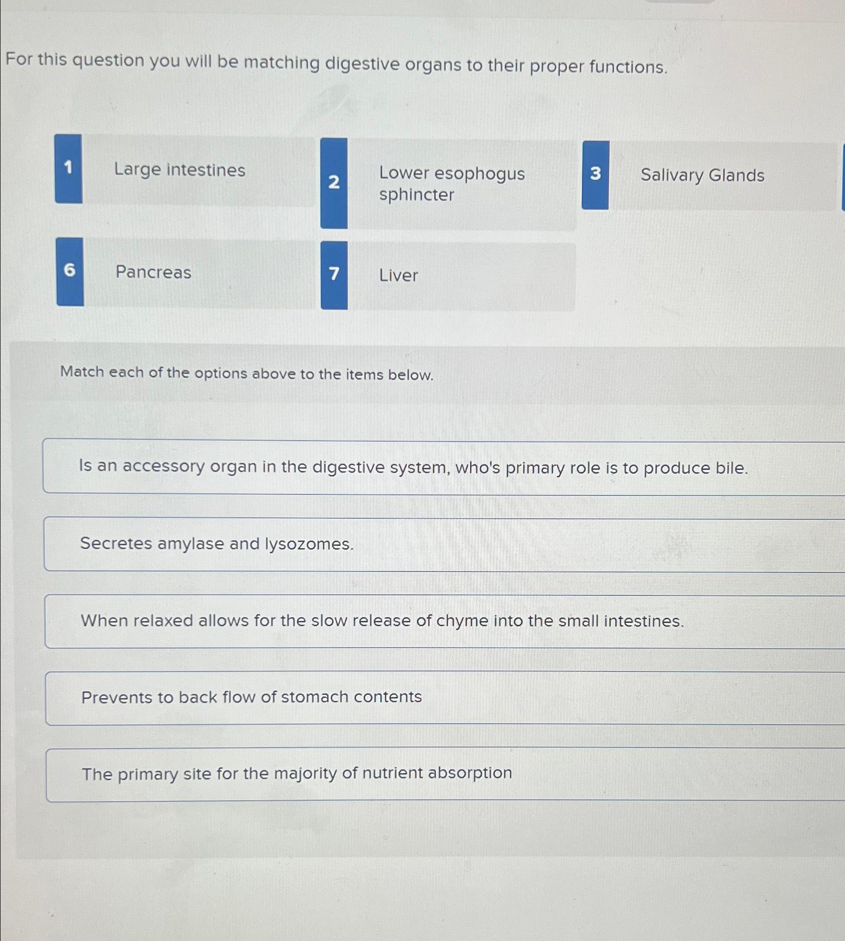 Solved For this question you will be matching digestive | Chegg.com
