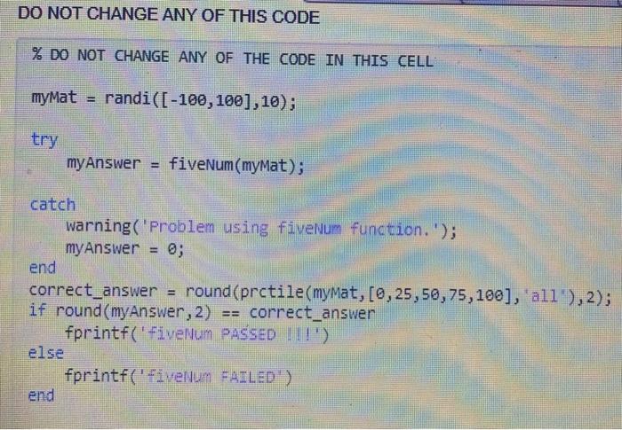 Solved Write a function called fiveNum that takes a matrix | Chegg.com ...
