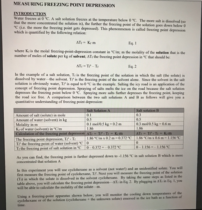 MEASURING FREEZING POINT DEPRESSION INTRODUCTION | Chegg.com