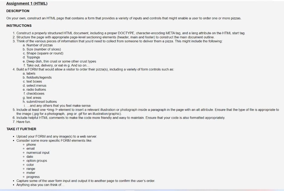 Solved 1. Construct a properly structured HTML document, | Chegg.com