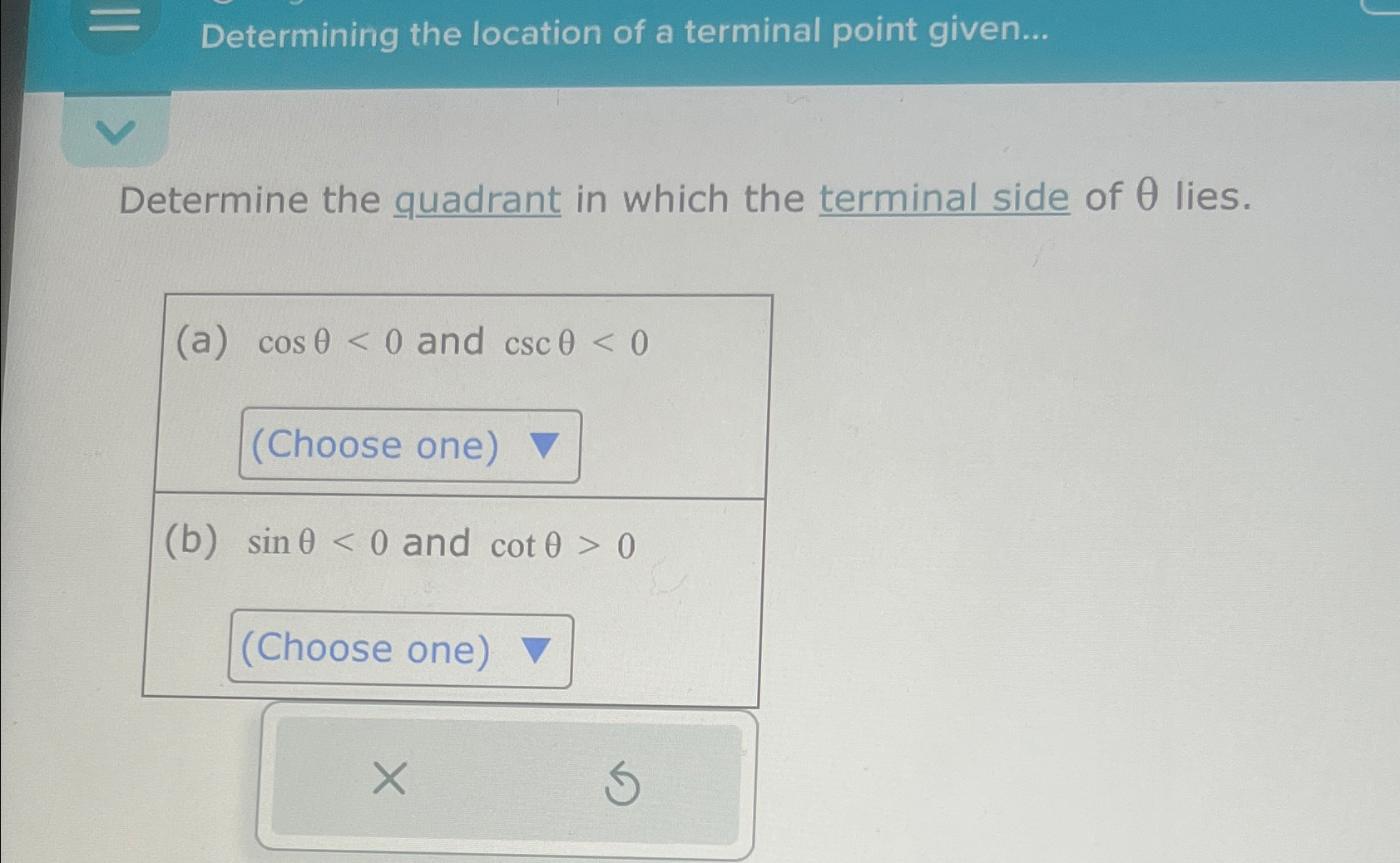 Solved Determining the location of a terminal point | Chegg.com
