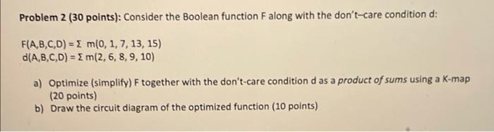 Solved Problem 2 30 Points Consider The Boolean Function 2254