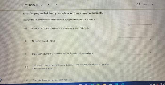 Jolson Company has the following internal control | Chegg.com