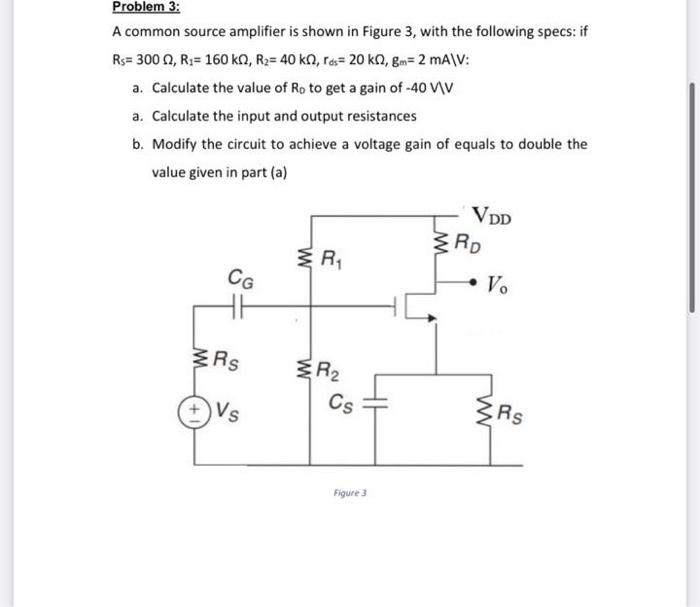Solved Problem 3: A common source amplifier is shown in | Chegg.com
