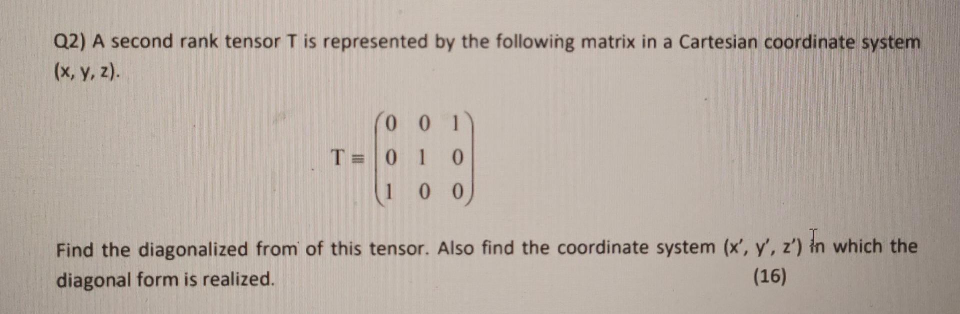 Solved Q2) A second rank tensor T is represented by the | Chegg.com