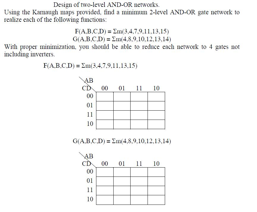Solved Design of two-level AND-OR networks. Using the | Chegg.com