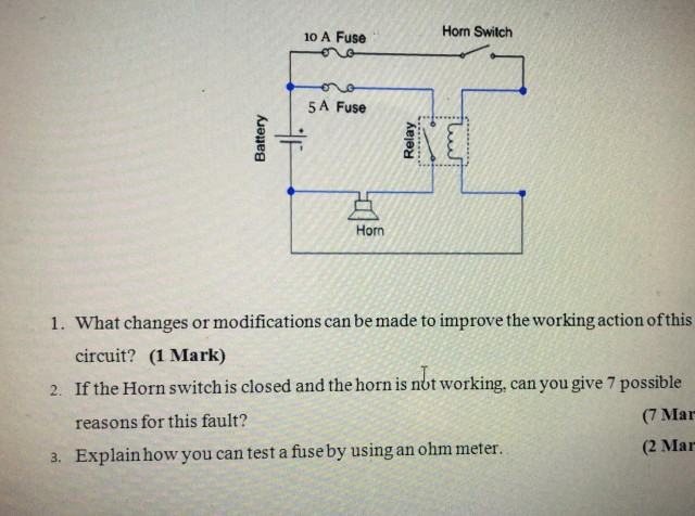 Solved 10 A Fuse Horn Switch ono 5 A Fuse Battery Relay اليا | Chegg.com