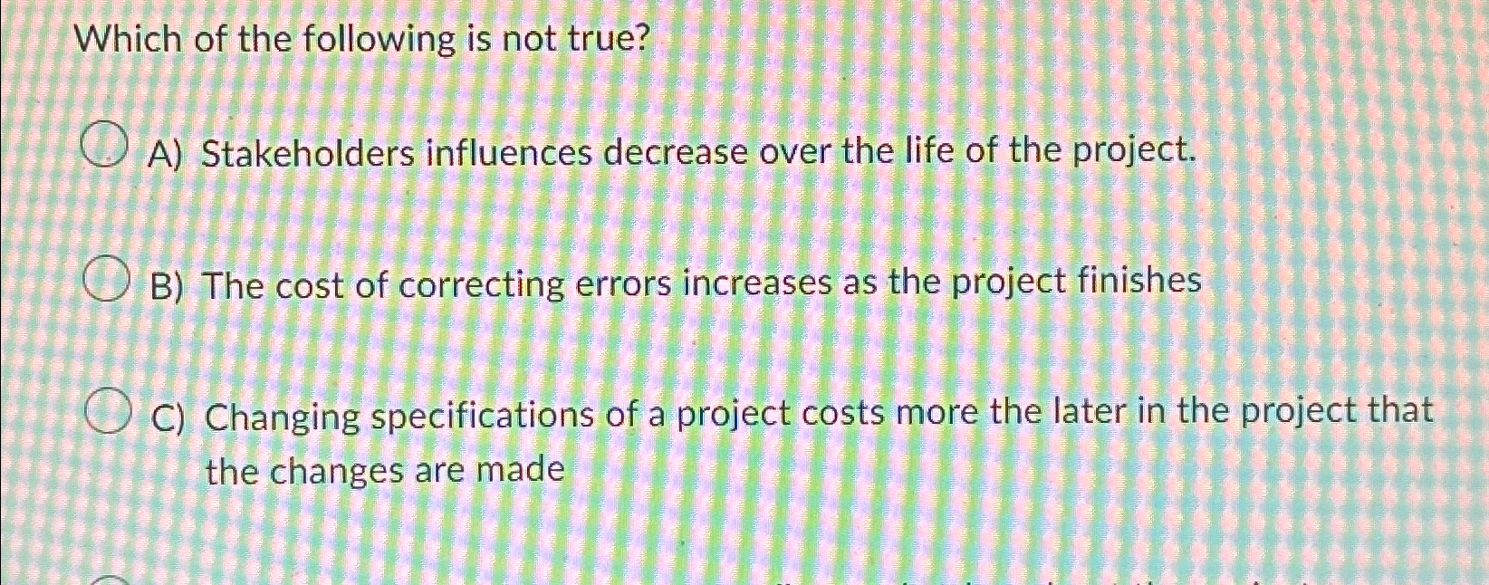 Solved Which of the following is not true?A) ﻿Stakeholders | Chegg.com