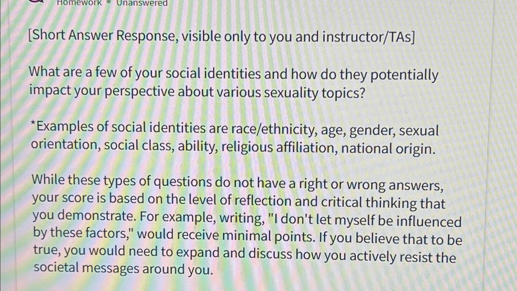 Solved [Short Answer Response, visible only to you and | Chegg.com