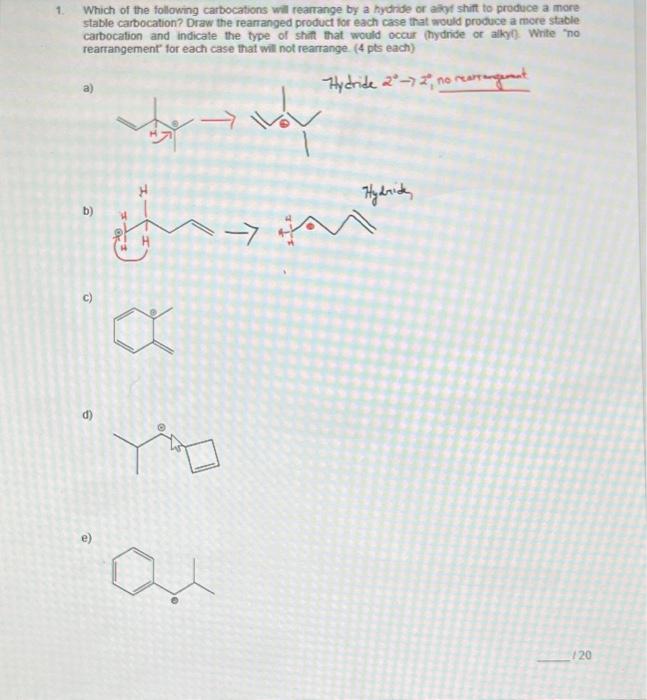 Solved 1. Which of the following carbocations will rearrange | Chegg.com
