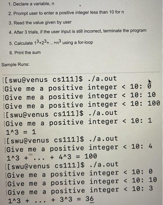 Solved 1. Declare a variable, n 2. Prompt user to enter a | Chegg.com
