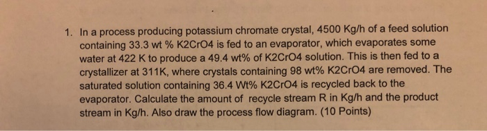 Solved 1. In a process producing potassium chromate crystal, | Chegg.com