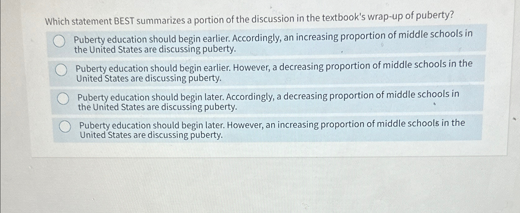 Solved Which statement BEST summarizes a portion of the | Chegg.com