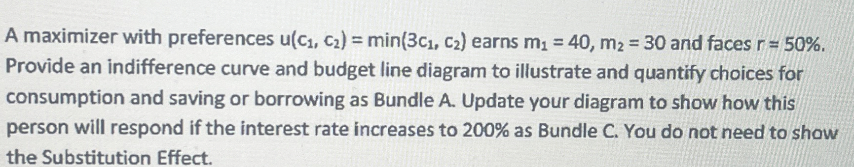 Solved A maximizer with preferences u(c1,c2)=min(3c1,c2) | Chegg.com