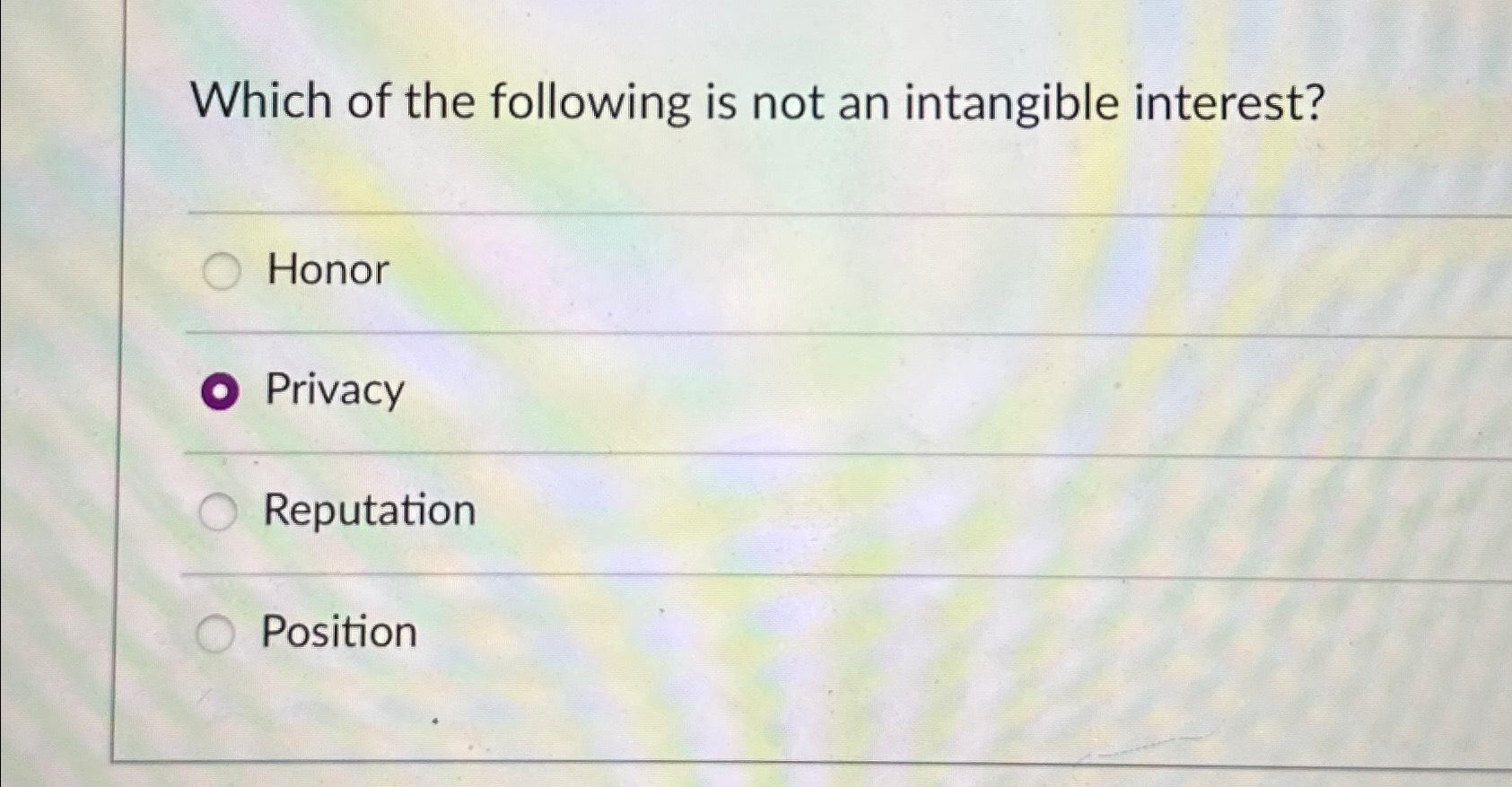 Solved Which of the following is not an intangible | Chegg.com