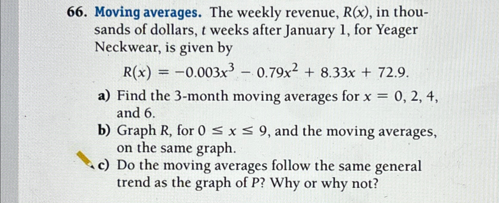 Solved Moving averages. The weekly revenue, R(x), ﻿in | Chegg.com