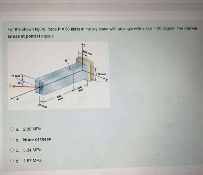 Solved For the shown figure, force P = 50 kN is in the X-y | Chegg.com