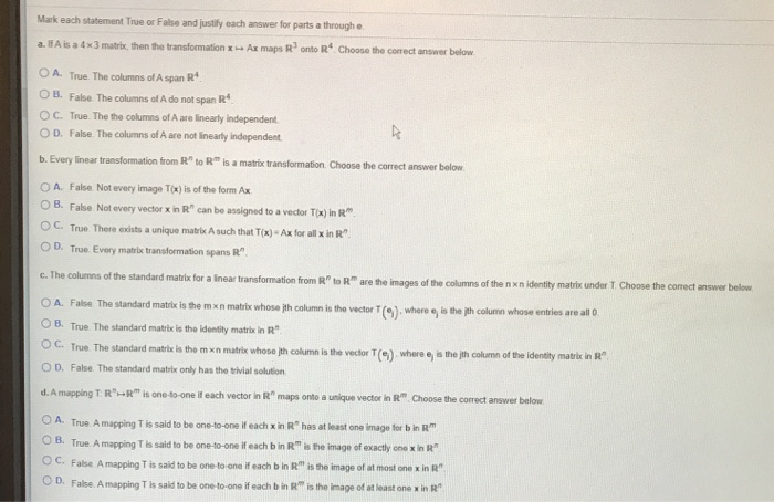 Solved Mark each statement True or False and justify each | Chegg.com