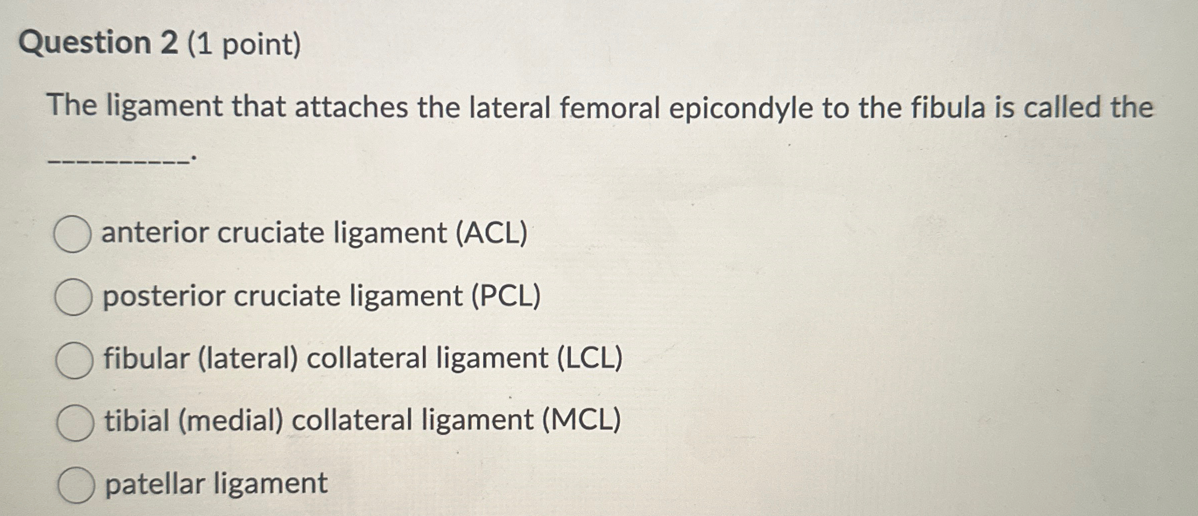 Solved Question 2 (1 ﻿point)The ligament that attaches the | Chegg.com