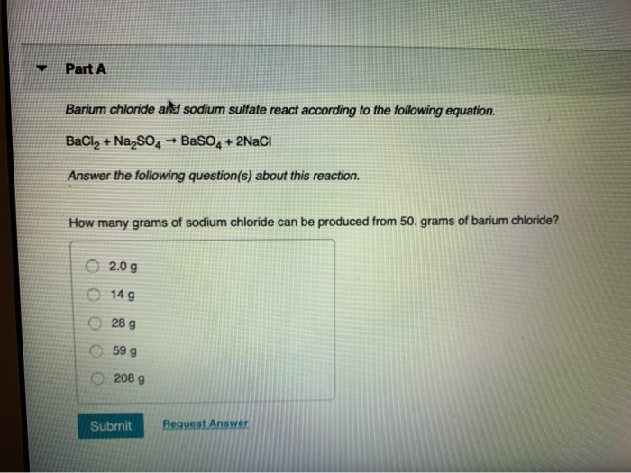 Solved Part A Barium chloride ald sodium sulfate react | Chegg.com