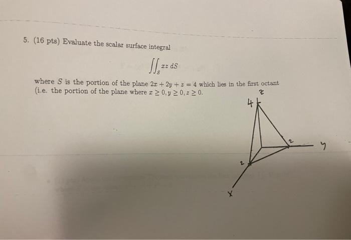 Solved 5. (16 pts) Evaluate the scalar surface integral | Chegg.com