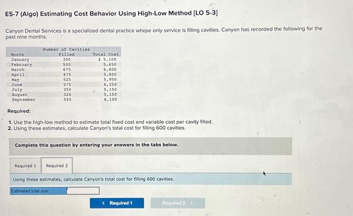 Solved E5-7 (Algo) Estimating Cost Behavior Using High-Low | Chegg.com