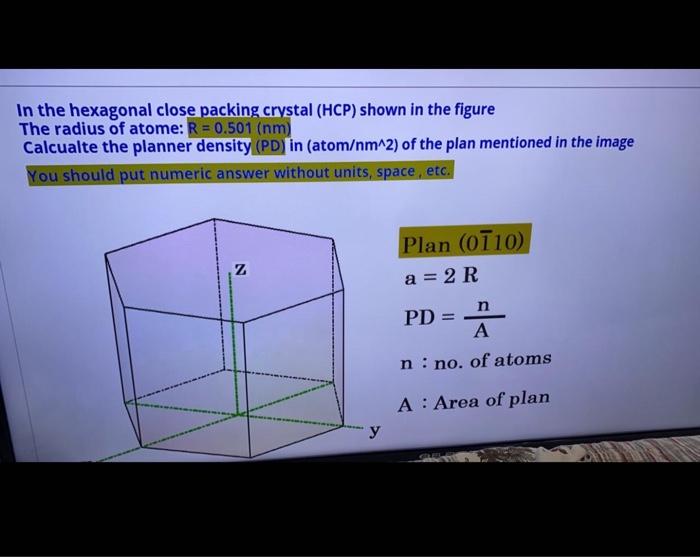 Solved In the hexagonal close packing crystal (HCP) shown in | Chegg.com